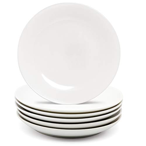 Miicol Durable Porcelain 6-Piece Dessert Plate Set, Elegant White Serving Plates (6-inch dessert plates)