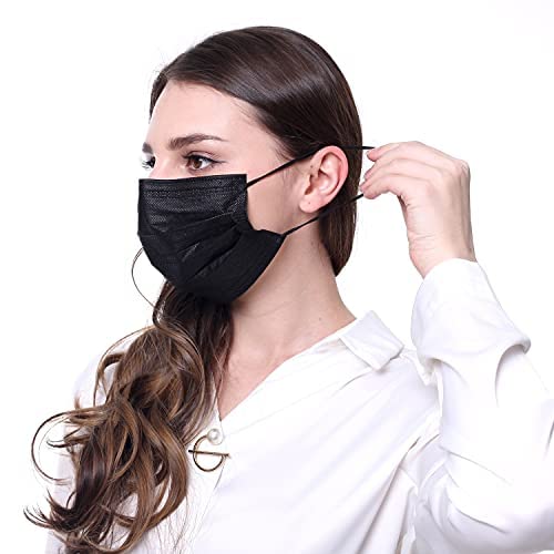 50 PCS Black Disposable Face Masks Safety Soft Breathable Elastic Ear Loop Face Masks for Women and Men Daily Comfy mask(50, Black)…