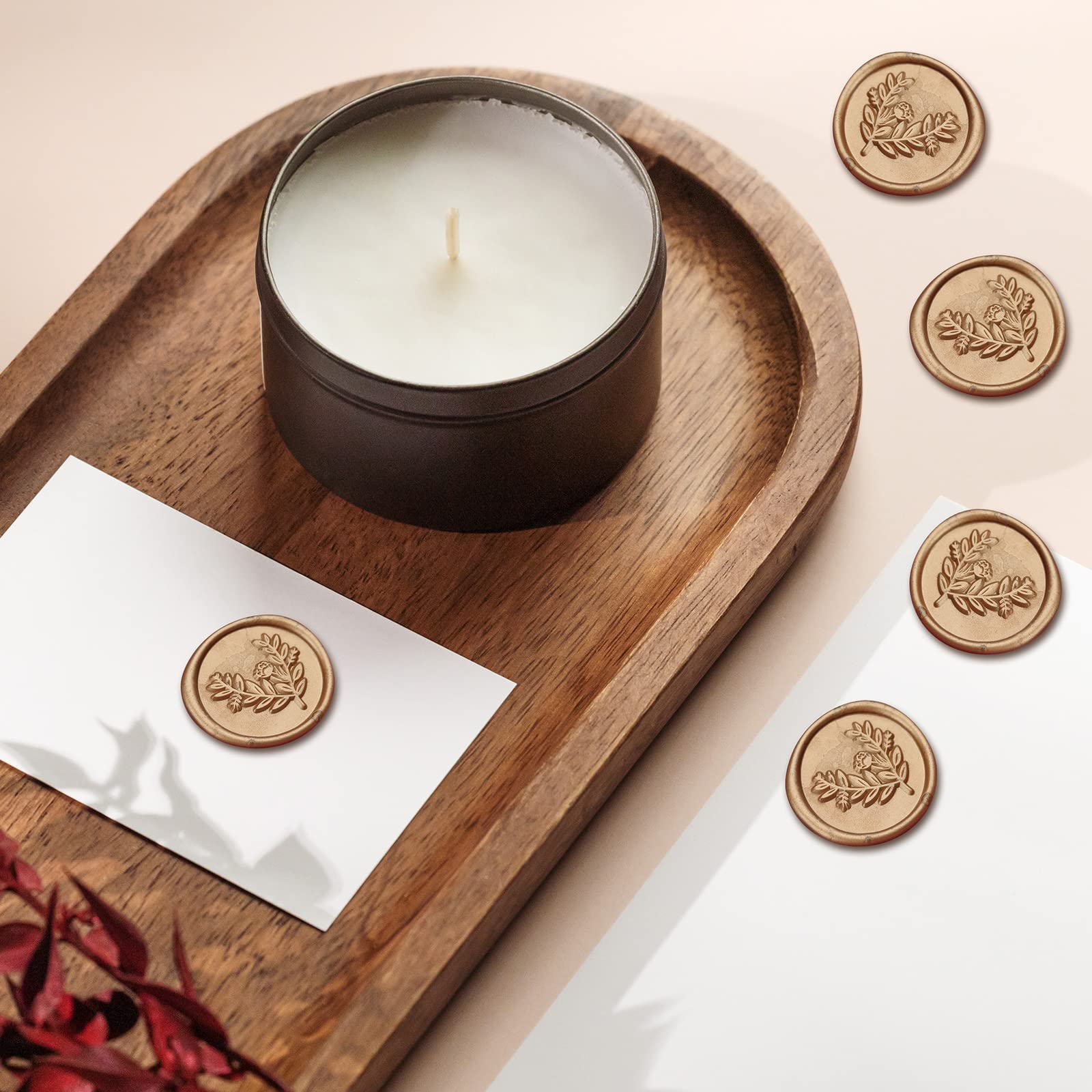 50 Pcs Gold Wax Seal Stickers, Gold Adhesive Envelope Sealing Stickers Decoration for Christmas Gift, Wedding Invitaion, Birthday Party (Eucalyptus Style)