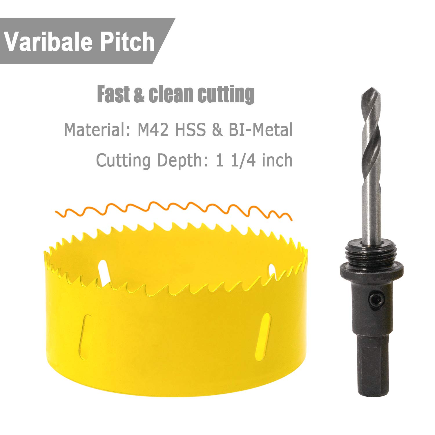 Acekit 3 3/8 inch Hole Saw With 3/8 Arbor HSS Bi-Metal Hole Saw Blade And Variable Teeth Pitch For Wood,Plastic Board,Pipe,Plywood,And Soft Metal Sheet (86mm)