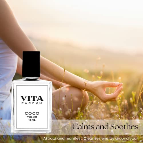 Vita Parfum Coco Perfume Oil, Mini Roll On Perfume for Women in Coco Tulum Scent, 15ml