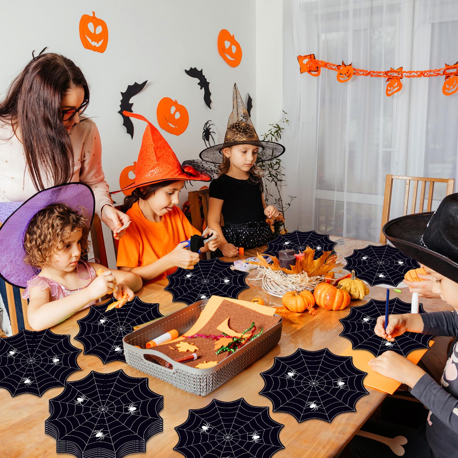 50 Pcs Halloween Spider Paper Place Mats 13 Inches Halloween Table Decor Disposable Table Mats Black Spider Web Decorative Placemats for Kitchen Home Black Cobweb Halloween Party Decoration Supplies