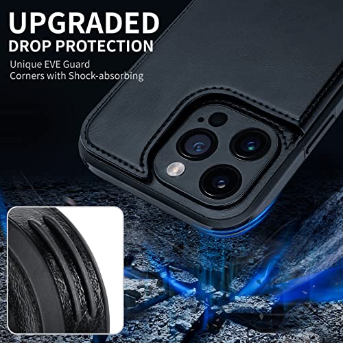Cardpakee Phone Case for iPhone 14 Pro Case with Card Holder, Fine Hole Camera for iPhone 14 Pro Case Wallet, Leather Wallet Phone Case for iPhone 14 Pro Wallet Case for Women Men 6.1 Inch Black
