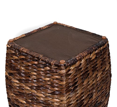 BIRDROCK Home Seagrass Accent Stool - Made of Hand Woven Natural Seagrass - 21 Inch Upholstered Stool for Living Room, Bathroom, Closet, and Bedroom - Modern Rustic Design Seat - Espresso