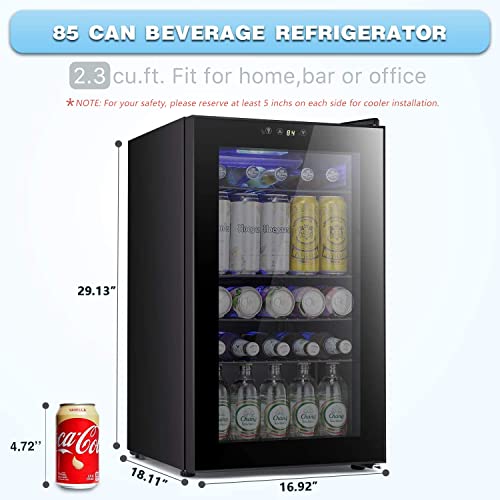 Antarctic Star Beverage Refigerator -85 Can Mini Fridge for Soda Beer or wine,Small Drink Dispenser, For Office or Bar with Adjustable Removable Shelves,2.3 Cu. Ft. Black