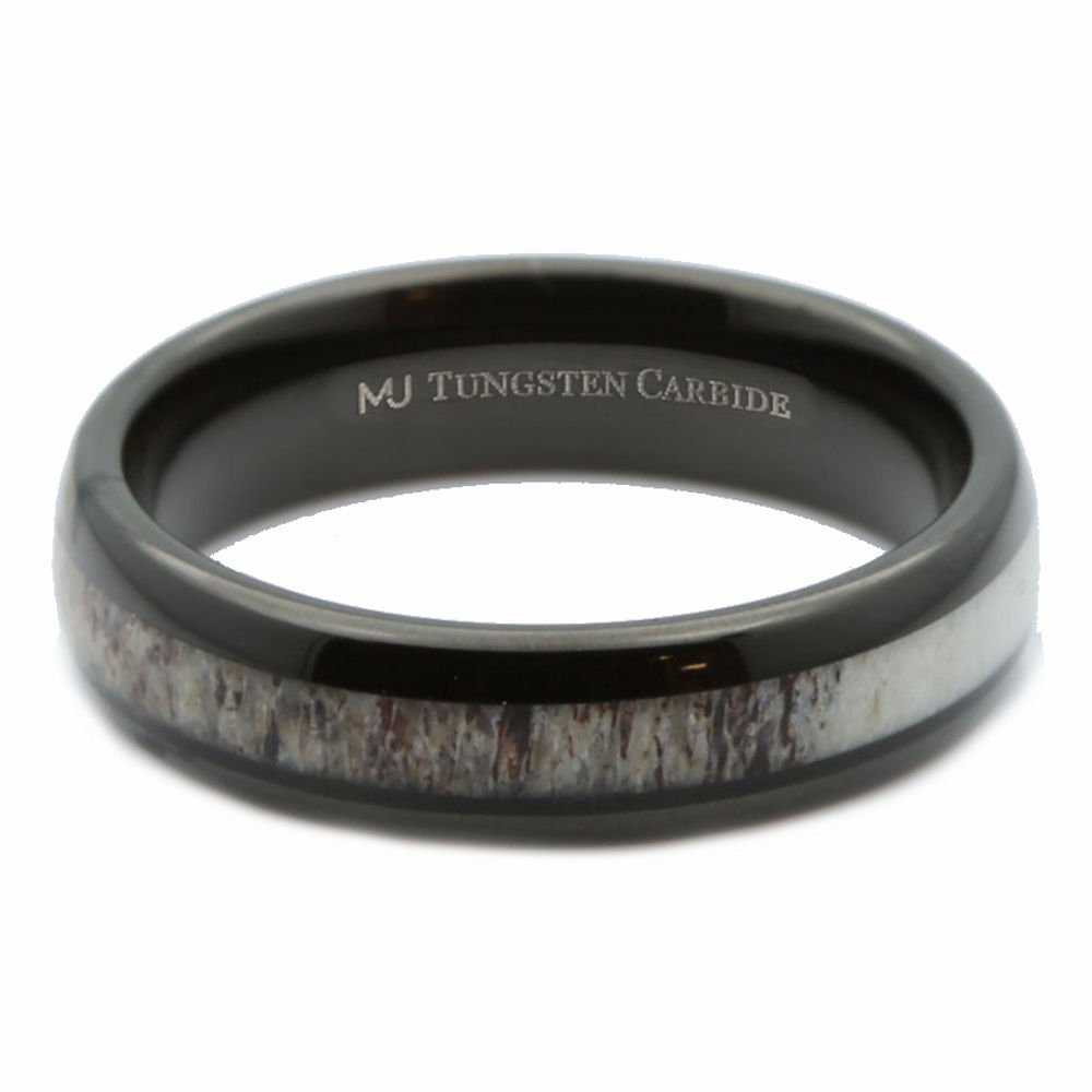 6mm Deer Antler Inlay Black Wedding Band Tungsten Carbide COMFORT FIT Ring Size 10