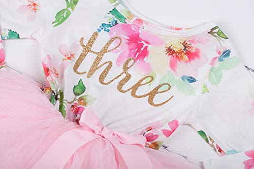 Grace & Lucille Toddler Birthday Dress (3rd Birthday) (Pink Floral Long Sleeve, Flat Heart Gold, 3T)