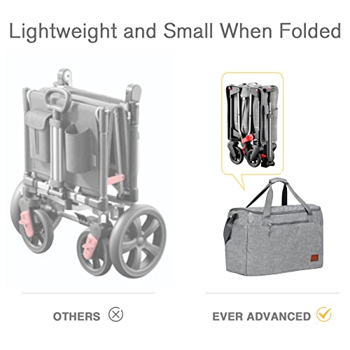 EVER ADVANCED Foldable into Bag Travel Wagon Stroller for 2 Kids & Cargo, Collapsible Toddler Wagon with Removable Canopy, Adjustable 5-Point Harness, Lightweight Carry-on Stroller for Airplane Grey