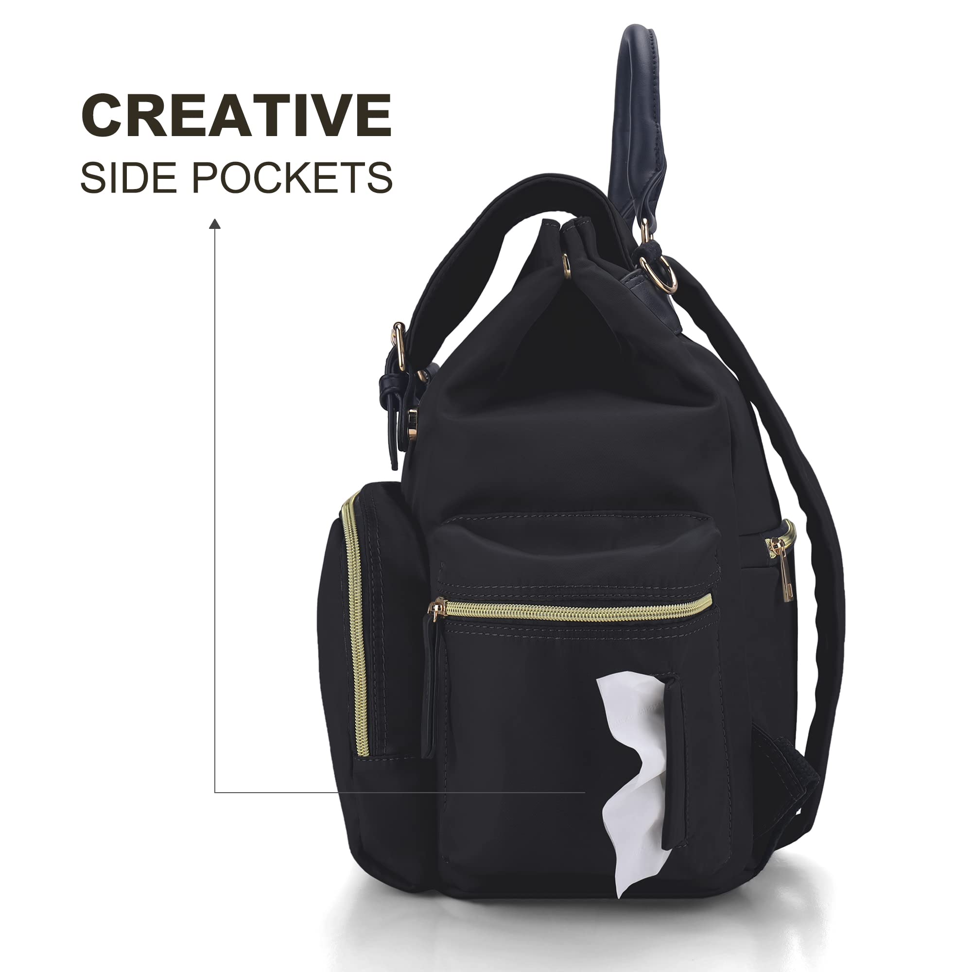 VS VOGSHOW Diaper Bag Backpack, Multifunction Baby Bag Backpack, Modern Baby Diaper Backpack, Stylish Maternity Nappy Bag, Black