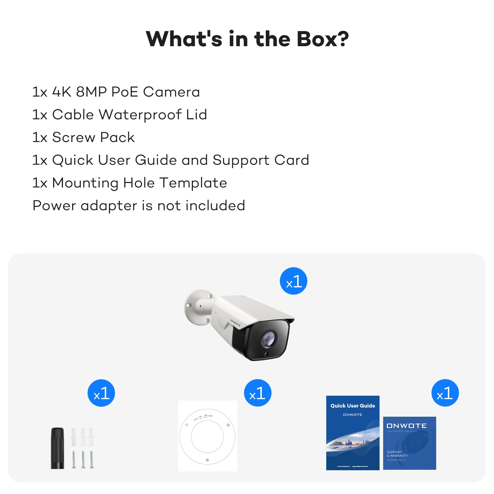 ONWOTE 4K 8MP PoE IP Security Camera, AI Human Vehicle Detection, 3840x2160P, 128° Field of View, Video Audio, Indoor Outdoor, Add-on Camera to PoE NVR System