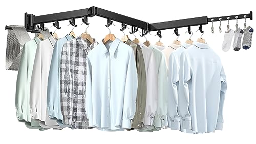 Augot Clothes Drying Rack, Tri-Fold Laundry Drying Rack Wall Mount, Retractable Clothes Hanger Rack Space-Saver, Collapsible Laundry Drying Rack for Laundry, Balcony, Bedroom-User Friendly & Durable
