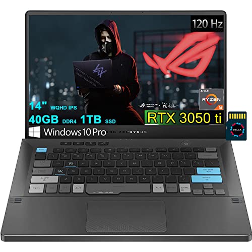 ASUS ROG Zephyrus G14 Alan Walker SE Gaming Laptop | 14" WQHD 120Hz | AMD 8-Core Ryzen 9 5900HS (>i7-10370H) | 40GB DDR4 1TB SSD | GeForce RTX3050Ti 4GB | Backlit USB-C Win10Pro + 32GB MicroSD Card