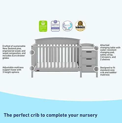 Graco Benton 5-in-1 Convertible Crib and Changer (Pebble Gray) β Crib and Changing Table Combo, Includes Water-Resistant Changing Pad, 3 Drawers, Converts to Toddler Bed, Daybed and Full-Size Bed