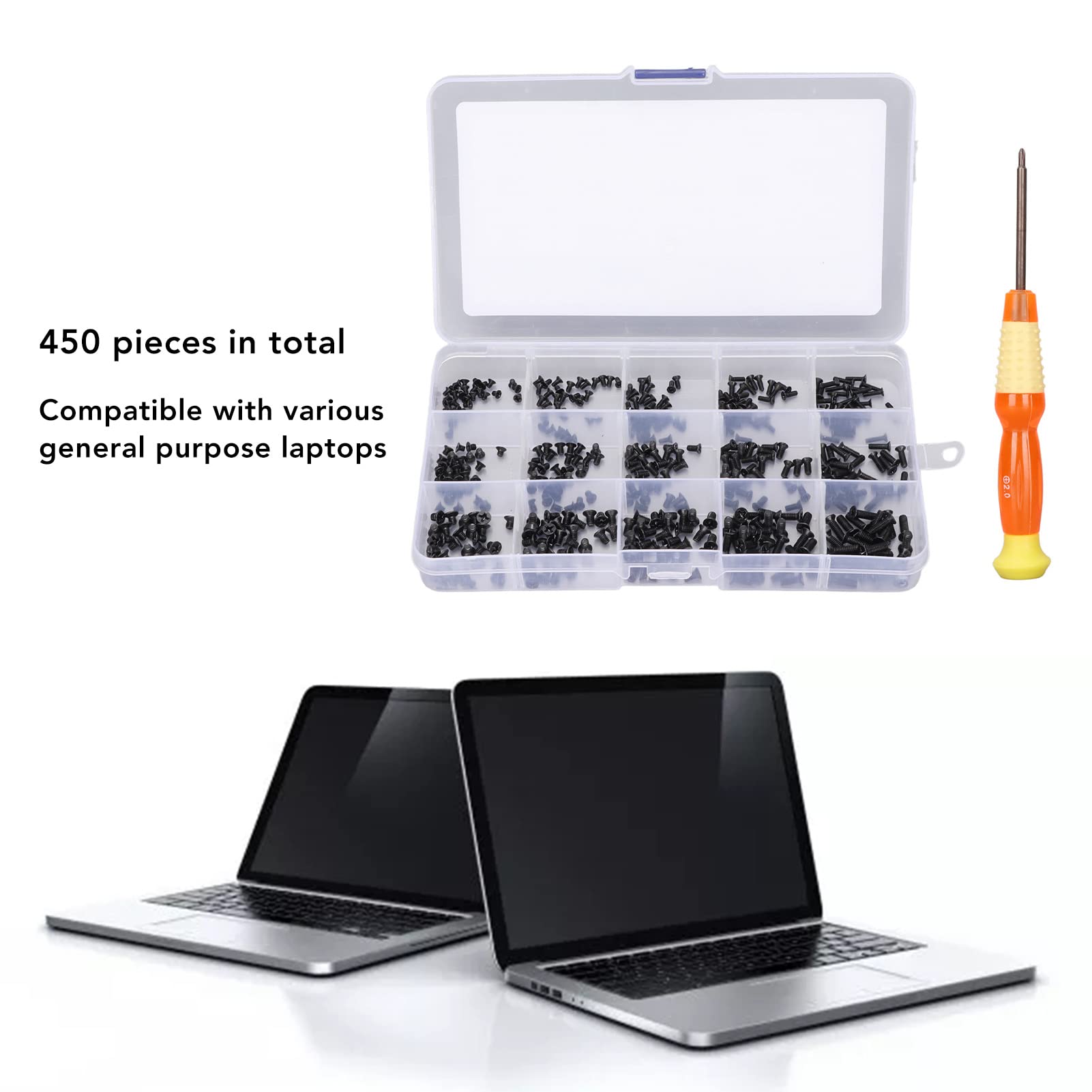 450 Pcs/Set M2 M2.5 M3 Laptop Notebook Computer Screws Replacement Kit, with Storage Box, for Repair of All Major Brands of Laptops