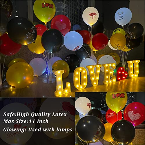 Aogist 50pcs Mini Lights&I Love You Balloons,Long Standby Time Waterproof LED Balloon Light for Valentine Day Wedding Anniversaries Mother's Day Party Decorations