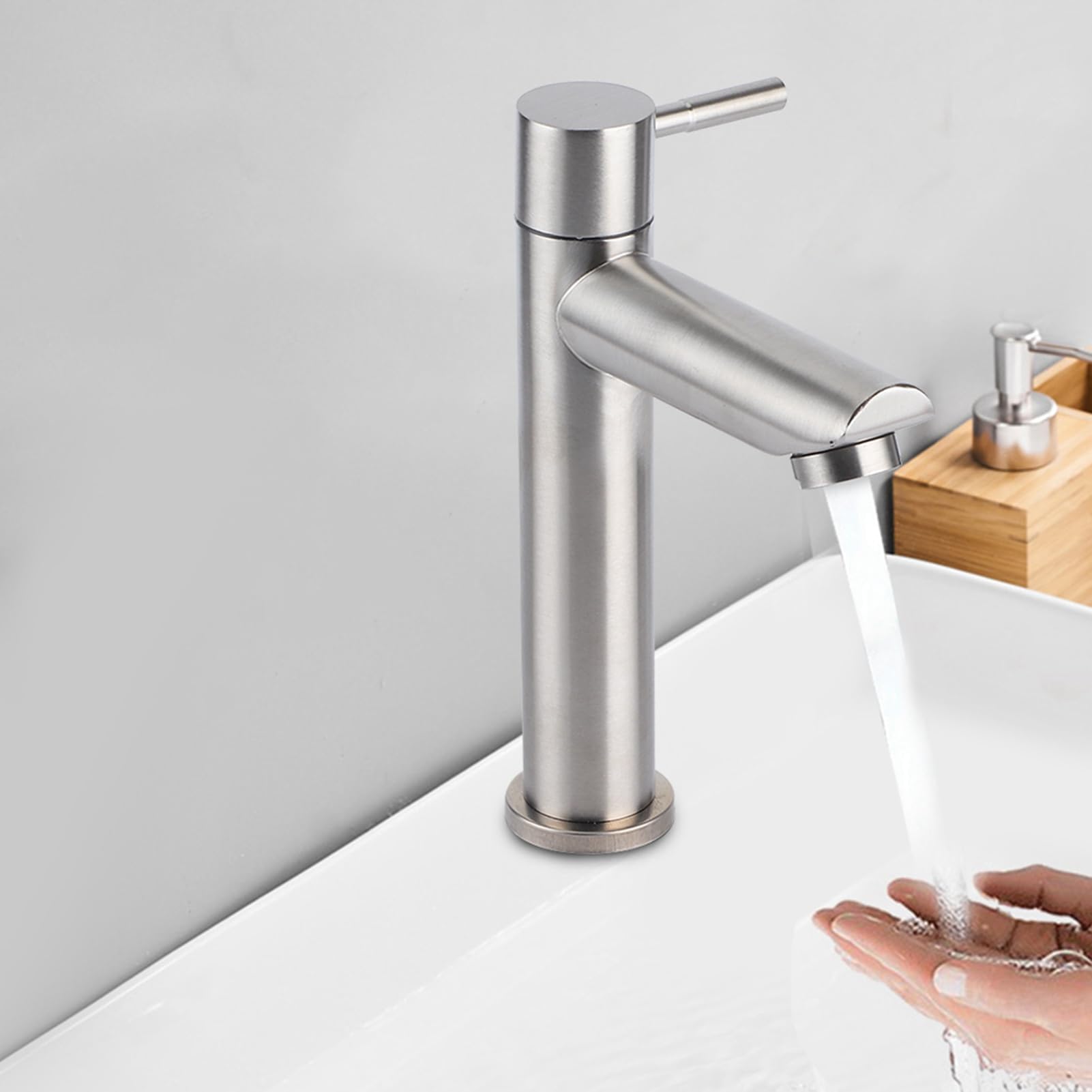 G1/2 Water Faucet, Stainless Steel Durable Filter Impurities Single Cold Faucet, Built‑in Ceramic Valve Core Wash Basin Accessory for Bathroom Kitchen(Flat)
