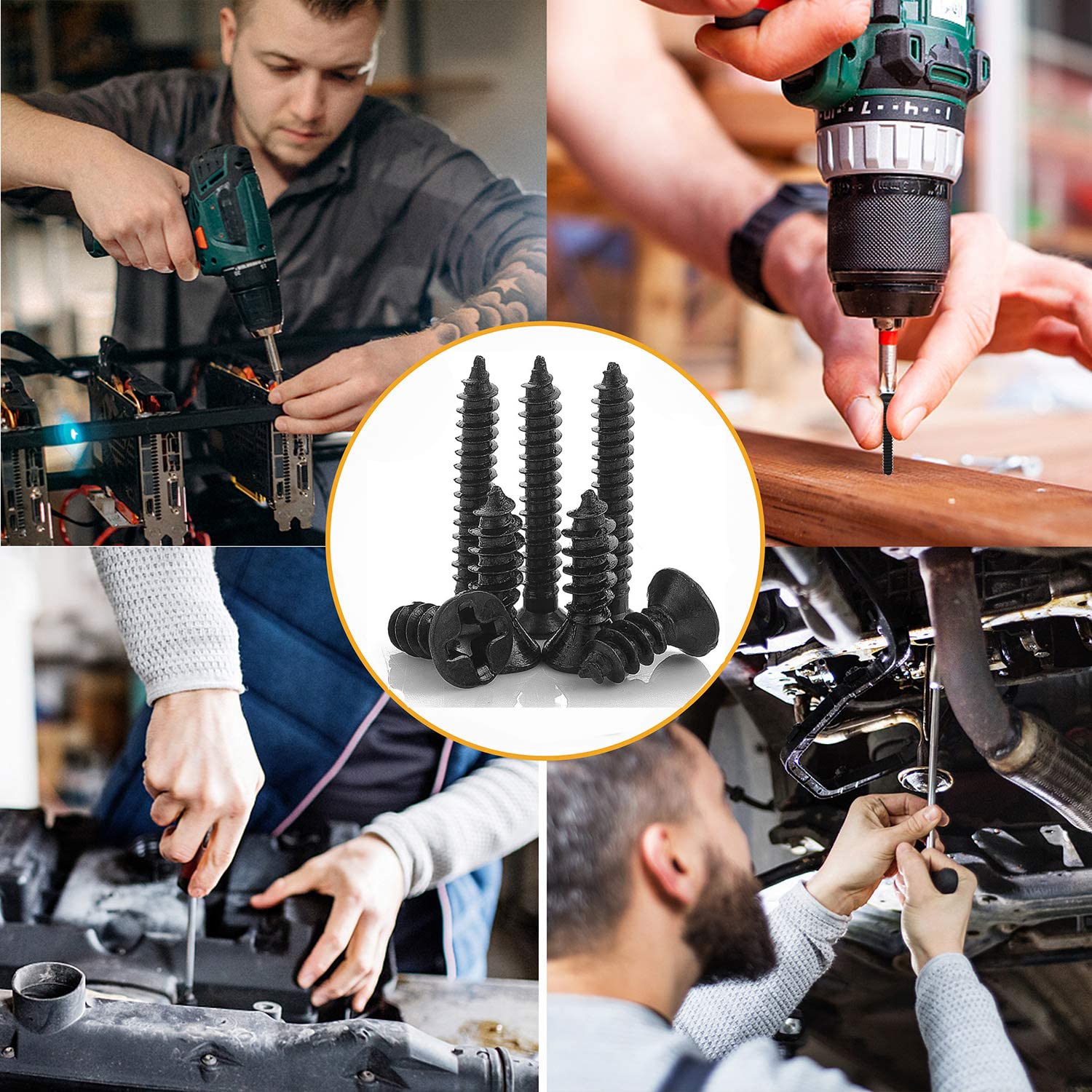450Pcs Black Wood Screw Assortment Kit, M2.3/M2.6/M3 Zinc-Plated Carbon Steel Flat Head Self Tapping Screws Assortment Kit,Self Tapping Metal Screws Kit with Cap Covers.