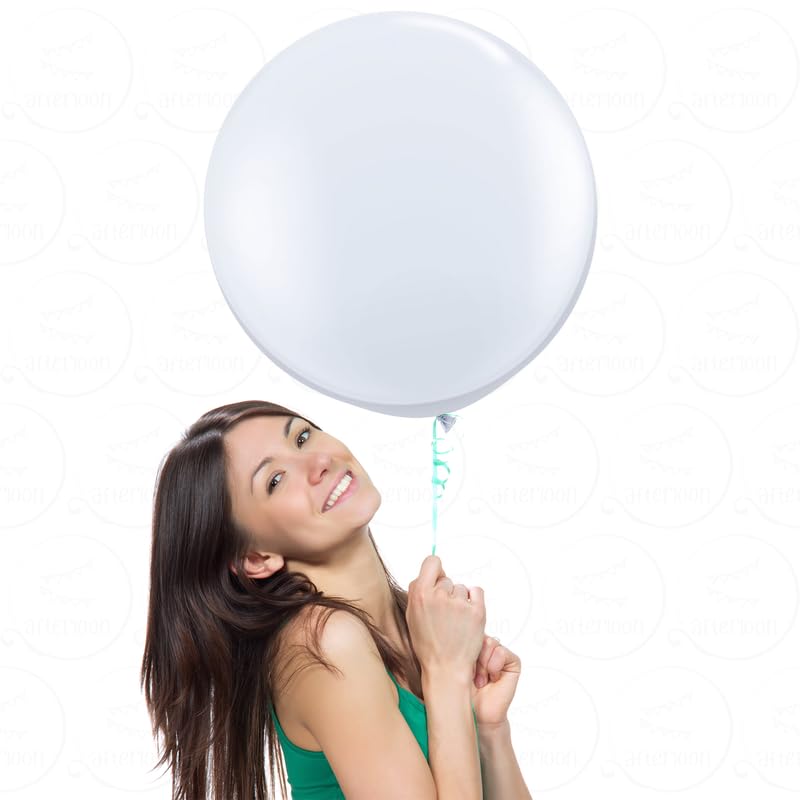 AFTERLOON® Biodegradable Balloons 3 pcs 36 Inch Pear Shaped Giant Extra Large White, Thickened Strong Natural Latex Jumbo XL Big Helium Float, for Baby Shower Gender Reveal Birthday Party Decorations