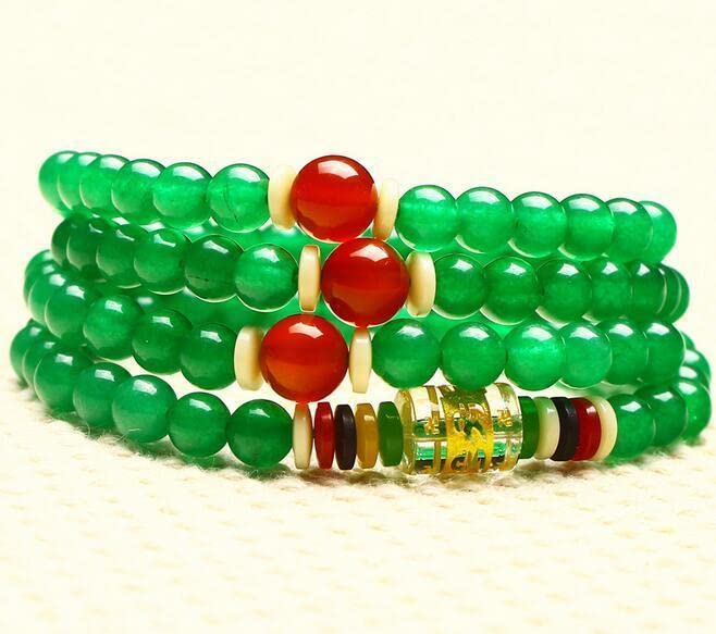 6mm Stone Buddhist Jade/Turquoise 108 Prayer Beads Bracelet - ( Color:Light Blue Jade )