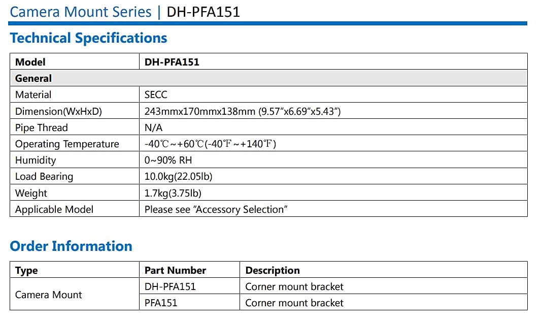 Dahua PFA151 Mount Security Accessory