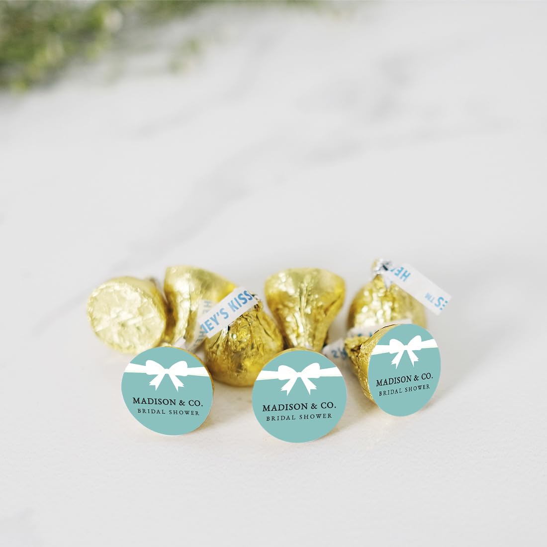 Andaz Press Personalized Chocolate Drop Labels Stickers Single, Madison & Co Bridal Shower, 216-Pack, Custom Made Name, Fits Bride & Co Themed Kisses Party Favors, Gifts, Decor Decorations