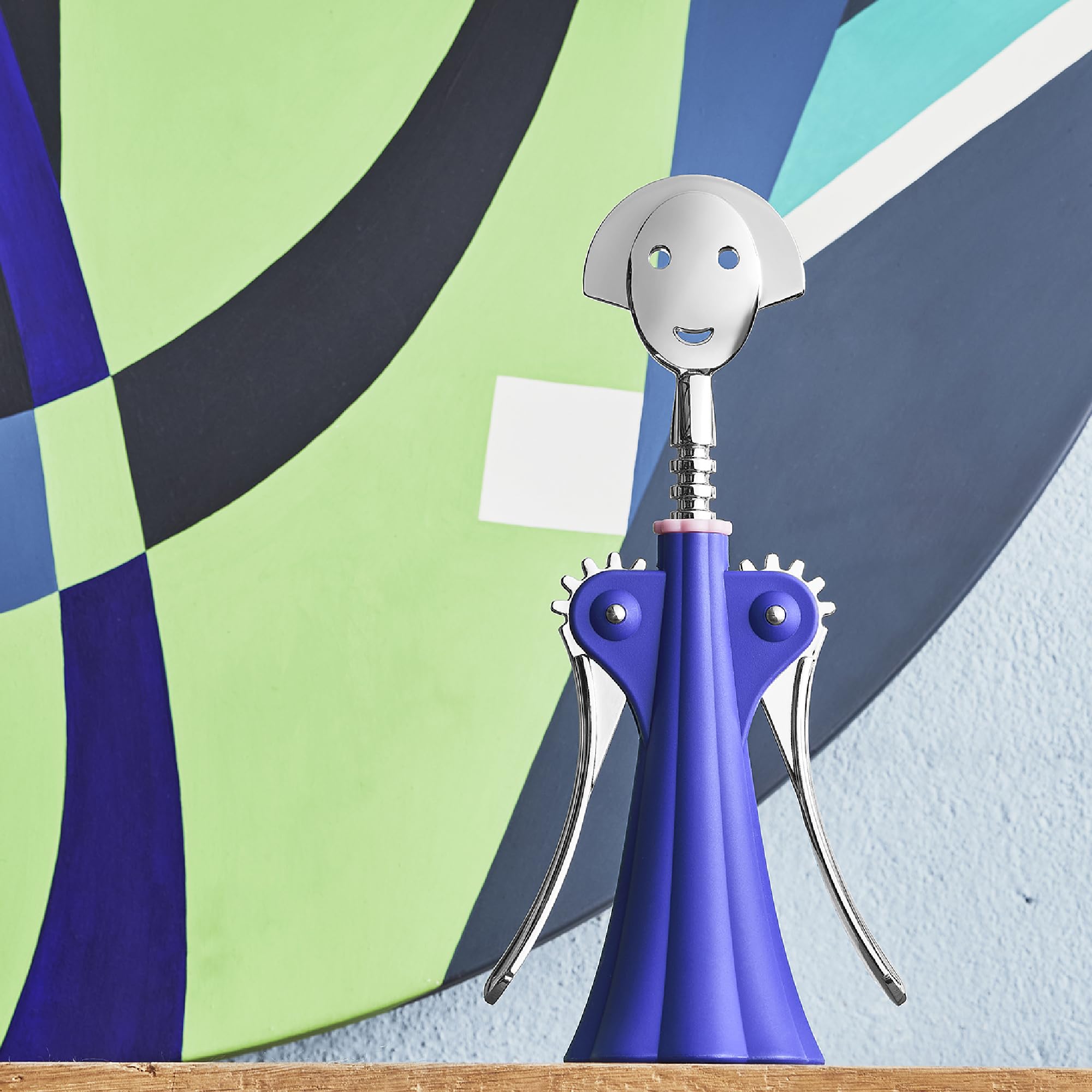 Alessi Anna G. AM01 DAZ - Design Corkscrew, in Thermoplastic Resin and Chrome-Plated Zamak, Blue