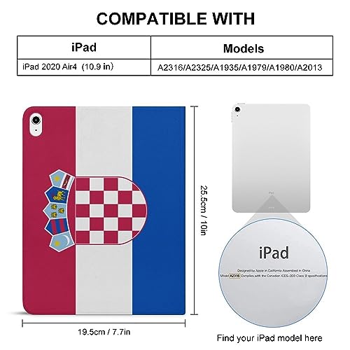 Croatian Flag Fashion Case for IPAD 2020 AIR 4 (10.9in), Pen Slot Protective Cover for IPAD 2020 AIR 4 (10.9in), Convenient Magnetic Stand