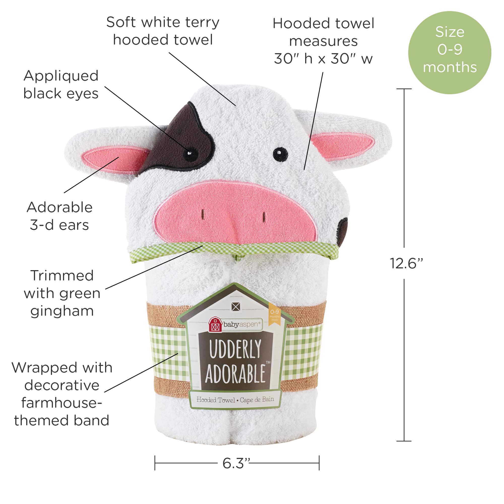 Baby Aspen "Utterly Adorable Cow Hooded Towel/Baby Robe, 0-9 Months