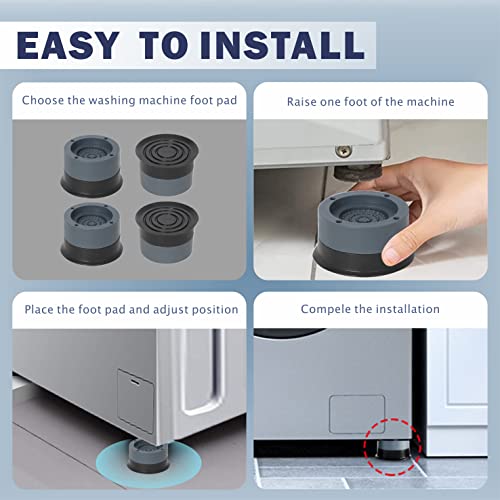 Anti Vibration Pads, 4pcs Washing Machine Base Foot Pads, Non Slip Heighten Shock and Noise Cancelling Mat for Washer and Dryer Machine Support Protects Pedestals (4 PCS)