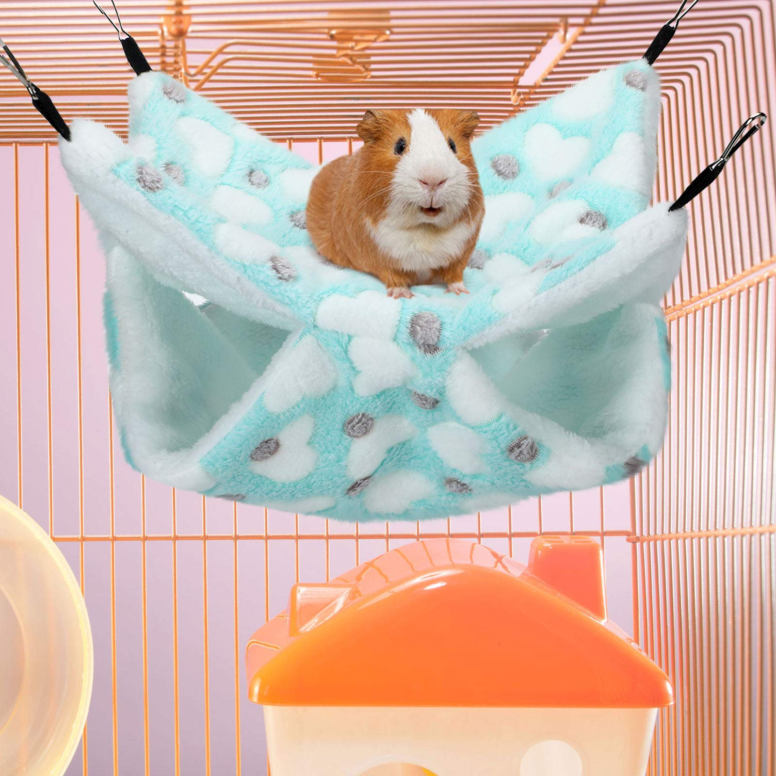 Boao 2 Pcs Guinea Pig Rat Hammock Guinea Pig Hamster Ferret Hanging Hammock Guinea Pig Accessories for Small Animals Chinchilla Parrot Sugar Glider Ferret Squirrel (Blue, Pink, Heart Pattern)