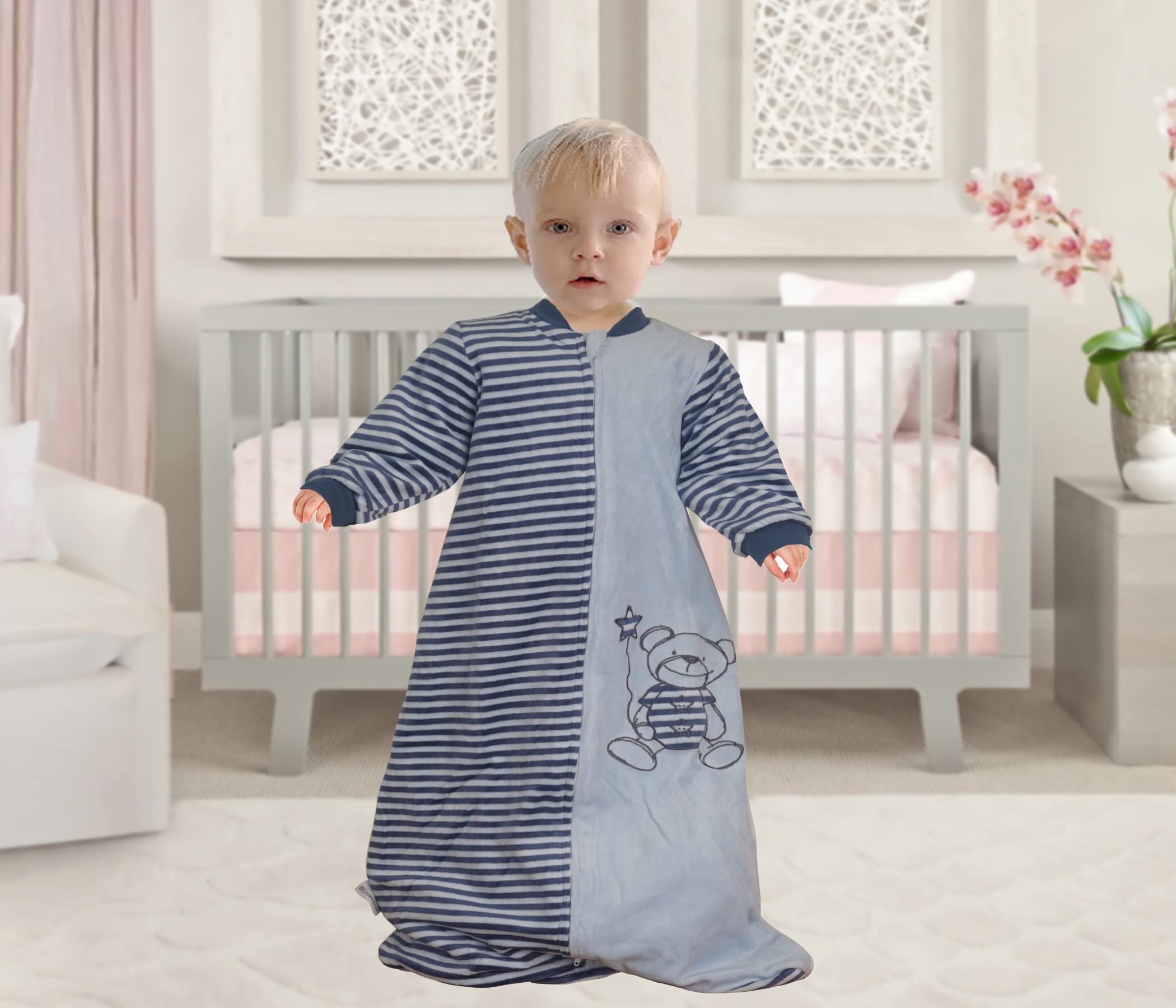 Toddler Sleeping Sack Long Sleeve 9-24M Cotton Velvet Tog 2.0 Warm12-18 Months Baby Wearable Blanket Soft Sleeping Bag with Arms 4 Seasons