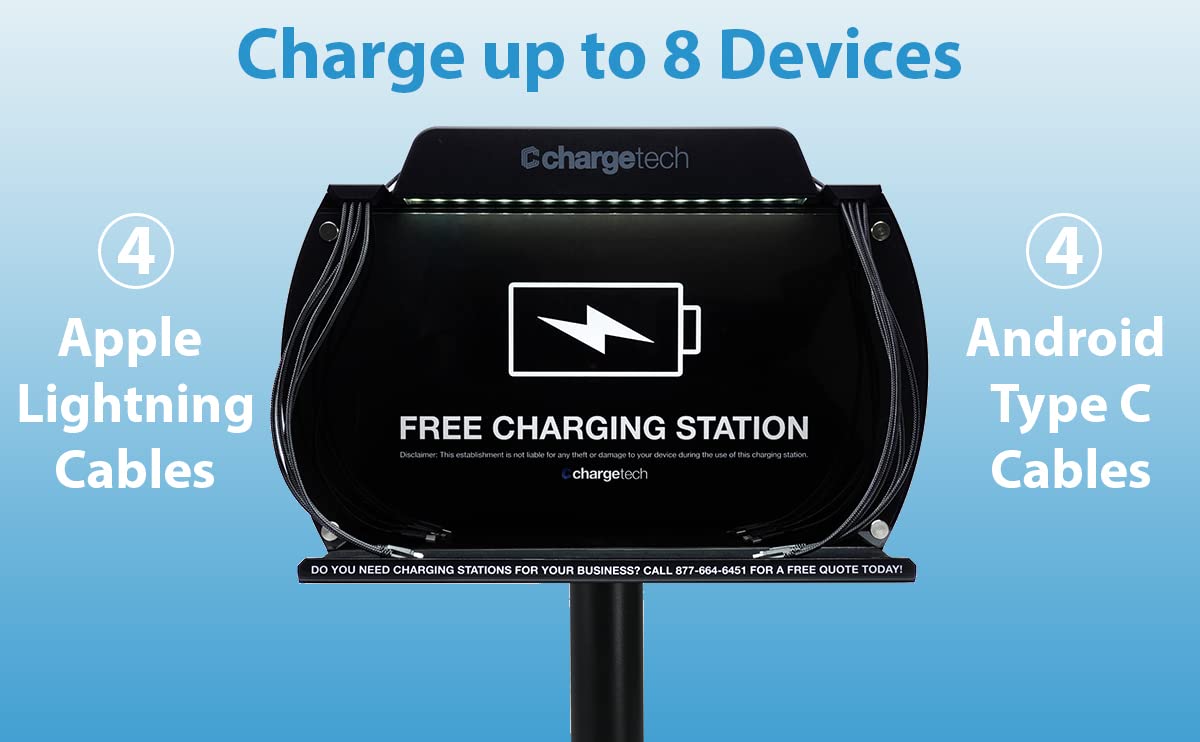 Chargetech S9 Power Stand Charging Station Hub - Charging Station for iPhone, iPad, Lightning Cable - Android Cell Phone Charger, Tablets, USB Type-C - Charges Up to 8 Devices