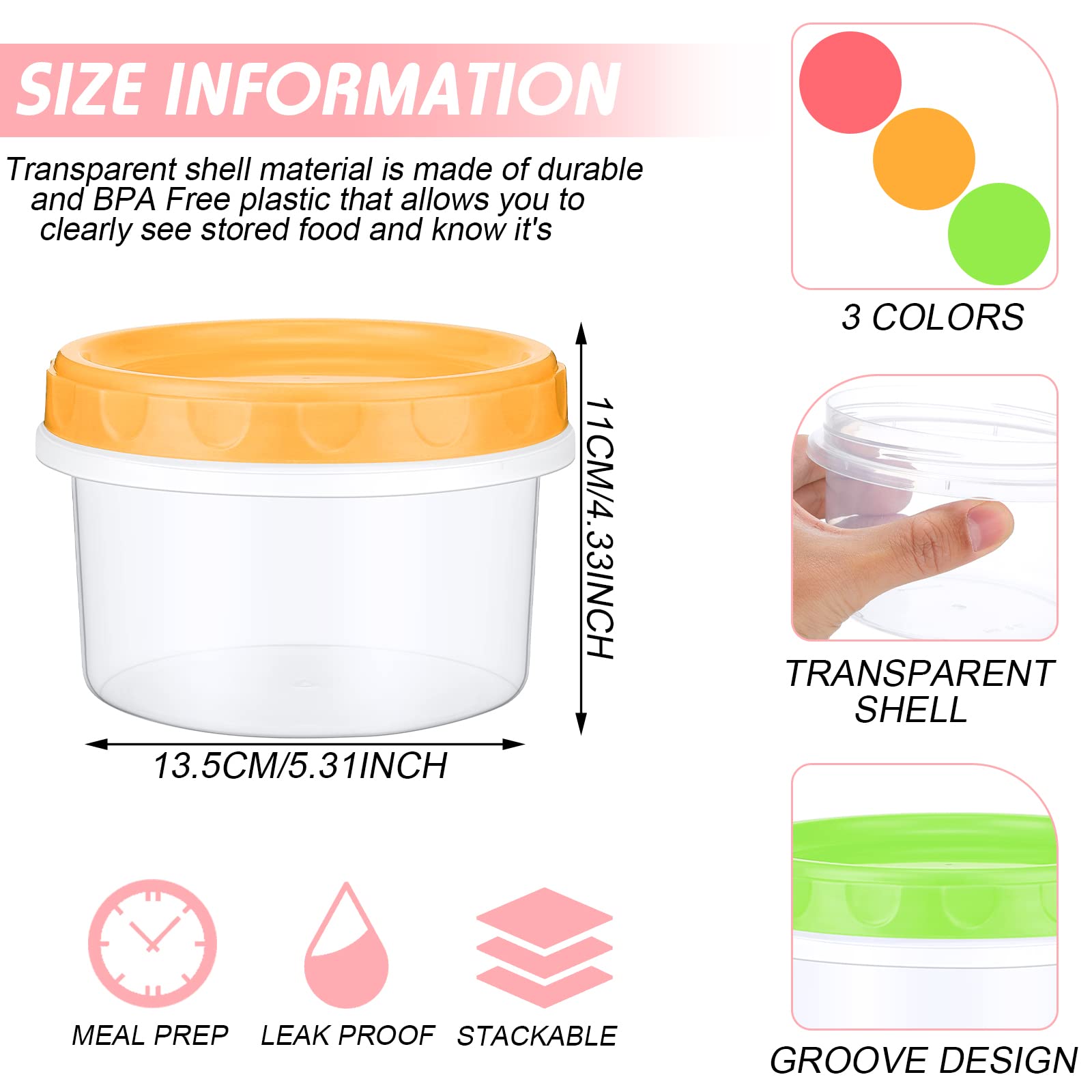 36 Pack Plastic Freezer Containers Set, Twist Top Food Storage Containers with Lids, Reusable Round Wide Mouth Jars Containers (32 oz)