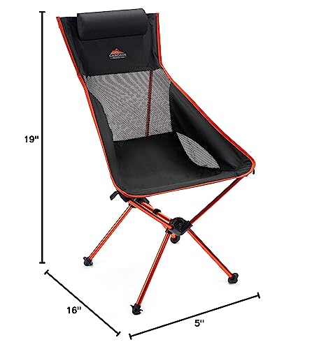 Cascade Mountain Tech Outdoor High Back Lightweight Camp Chair with Headrest and Carry Case - Black
