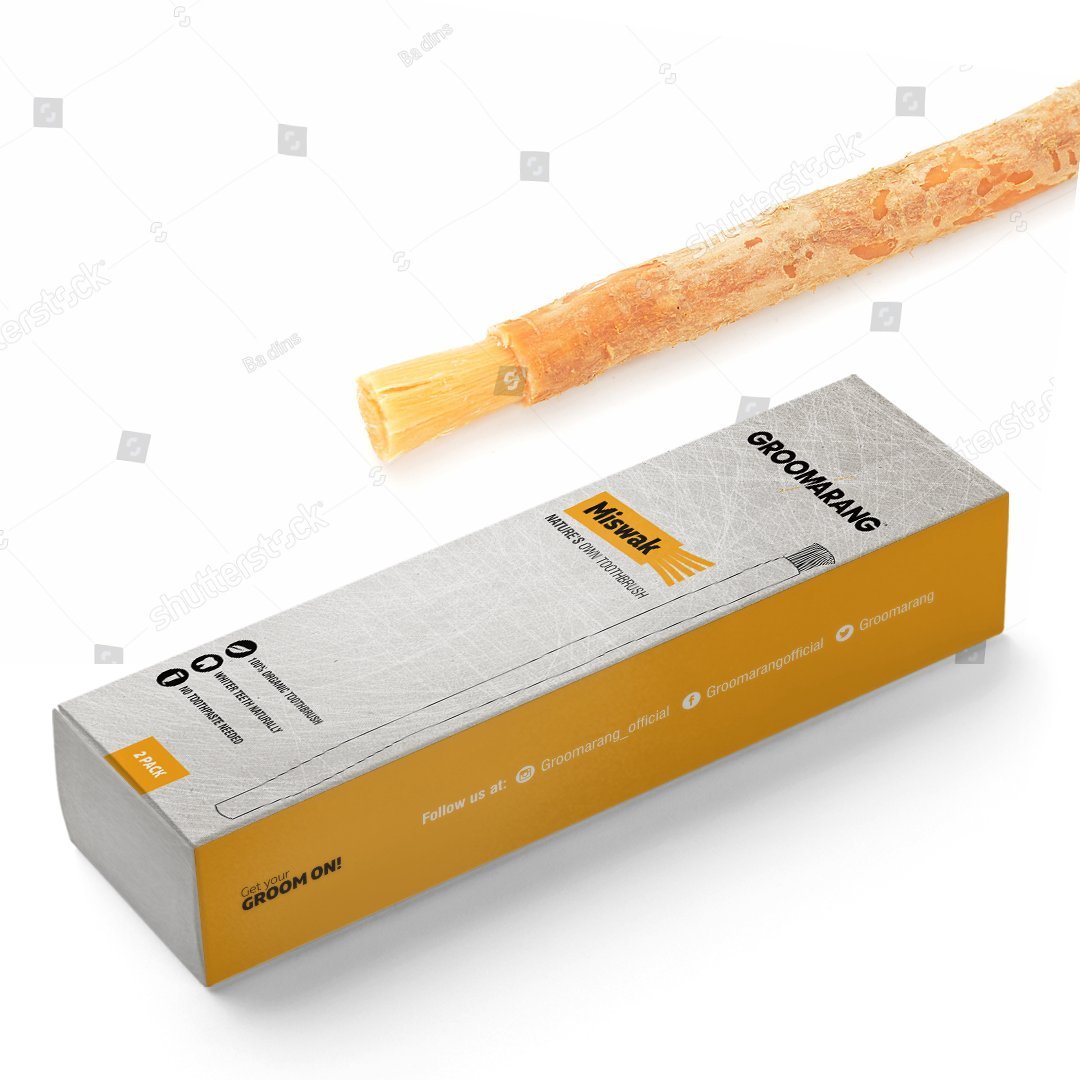 Groomarang Miswak Natures Own Toothbrush Kit 2 Sticks Organic Teeth Whitener Eco Friendly from Salvadoran Persica Tree Roots