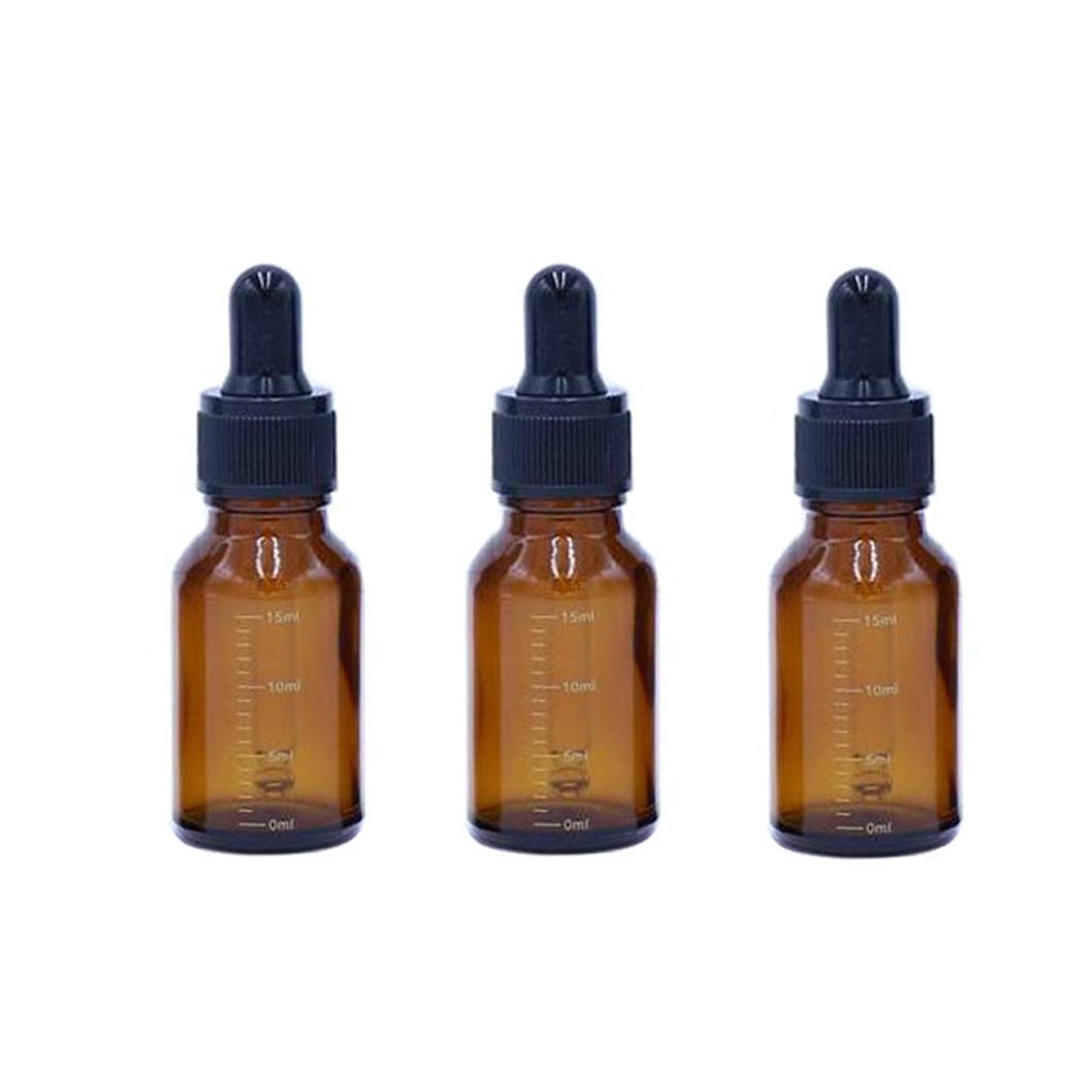 QUUPY 3PCS Portable Amber Glass Graduated Scale Dropping Bottle Vials With Black Rubber Cap And Glass Dropper Pipette For Cosmetic Perfumes Essential Oils Liquids Storage