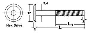 Decorative Head Bolts, 1/4-20 x 12mm, Fully Threaded M4 Hex Drive, 17mm Head Diameter, Steel (30, Black Oxide Plated)