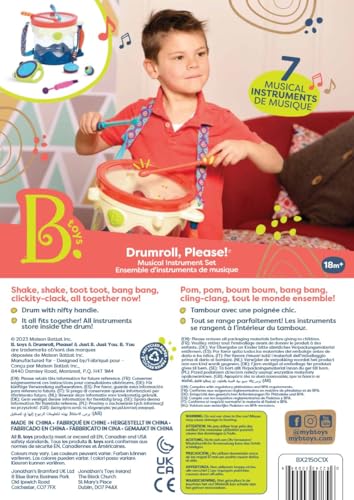 B. toys β Musical Drum- 7 Instruments Toy Drum Kit- Drumroll Please- Musical Toys for Kids 18 months + (7-Pcs)