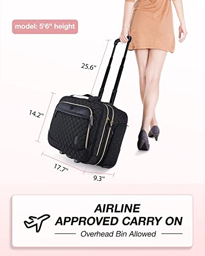 BAGSMART 17.3 Inch Rolling Laptop Bag Women Men,Rolling Briefcase for Women with Wheels,Rolling Computer Bags Laptop Case for Work Travel Business,Quilted Black
