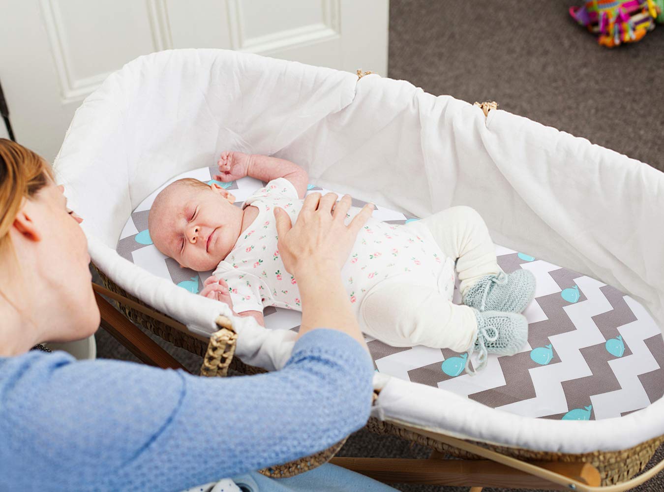 COSMOPLUS Bassinet Sheet Set 2 Pack Stretch Fitted Cradle Fitted Sheets for Bassinet Pads/Mattress, for Boys Girls,Unisex,Ultra Soft,Whale/Cloud