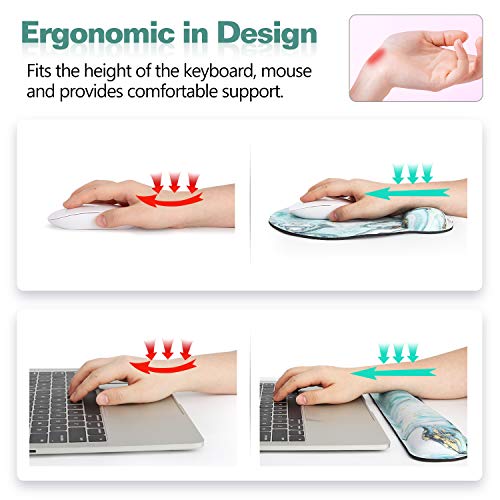 MoKo Keyboard Wrist Rest Pad and Mouse Pad Wrist Support, Ergonomic Raised Memory Foam, Non Slip PU Rubber Base [Pain Relief] for Office, Computer, Laptop, Typist, Gamer - Marble Green