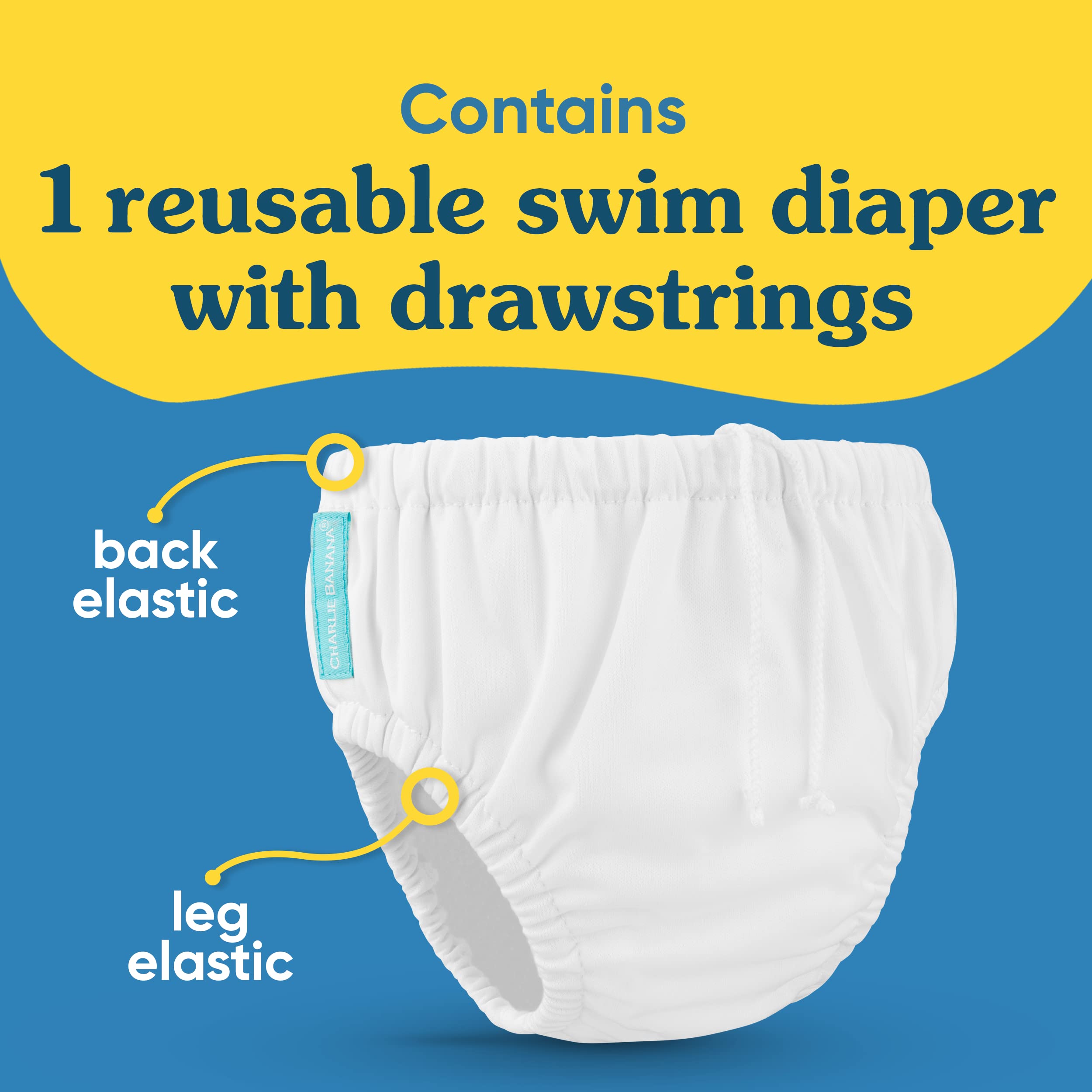 Charlie Banana Reusable Swim Diaper with Adjustable Drawstring, Soft and Snug Fit to Prevent Leaks, Pencil Stripes Blue, X-Large (27-44lbs)