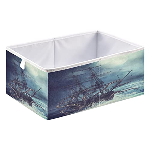 Blueangle Pirate Ship Rectangle Storage Bin, 15.8 x 10.6 x 7 in, Large Collapsible Organizer Storage Basket for Home Décor(414)