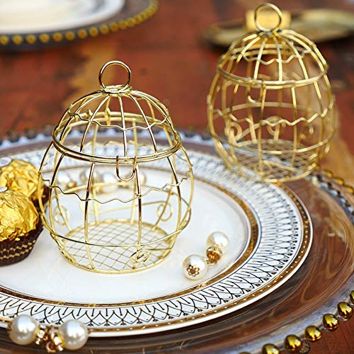 AUNMAS Bird Cage Candy Box, Decorative Gifts Sugar Container Small Chocolate Boxes Wedding Favor Banquet Party Home Decoration Christmas Present Accessories, Gold