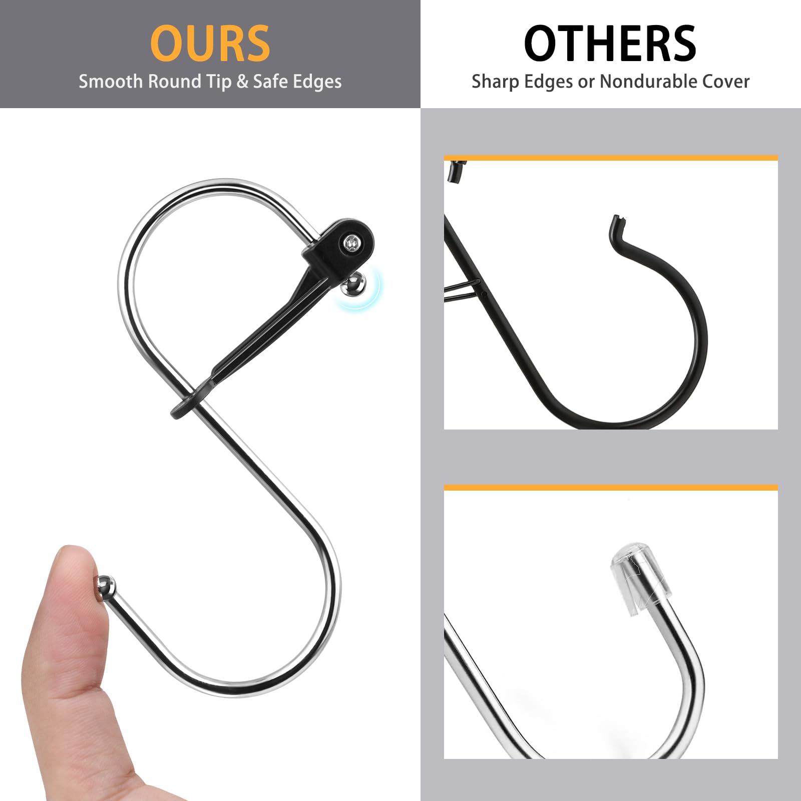 S Hooks, 8Pcs S Hooks for Hanging with Safety Buckle, 3.5 Inch Heavy Duty S Shaped Hooks for Kitchen, Closet