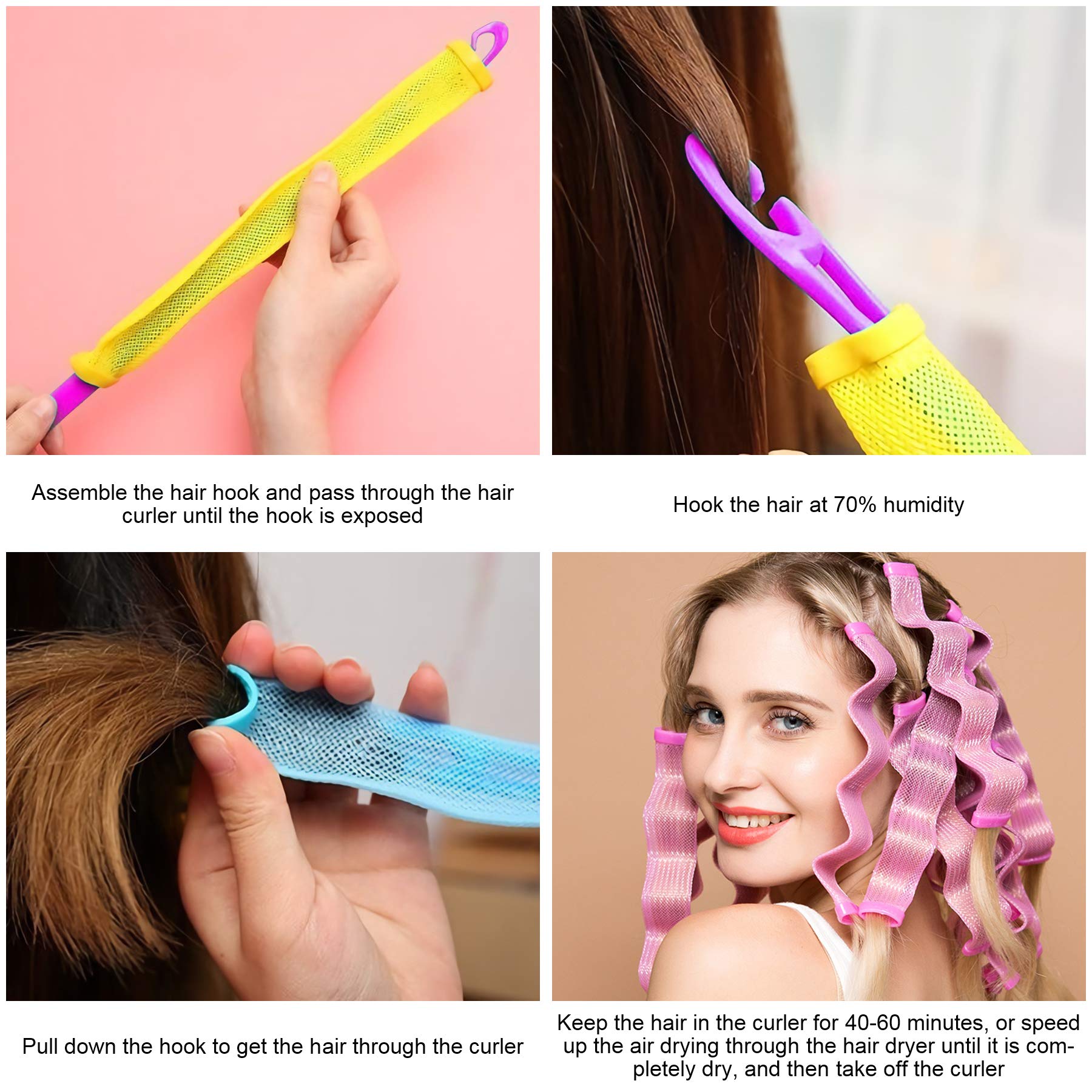 36 Pcs Magic Hair Roller Curlers Heatless Styling Kit with 2 Pcs Hair Hooks for Women Girls (9.8inches)