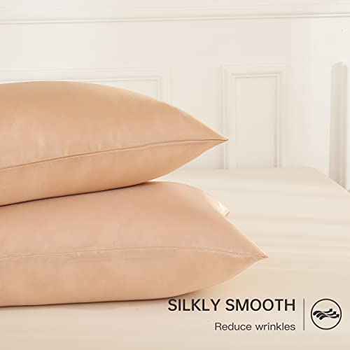 Acrafsman Satin Pillowcases for Hair and Skin King, Microfiber Silk Pillowcases 2 Pack, Shrinkage and Fade Resistant Pillow Covers Set of 2 with Envelope Closure King Size(Champagne, 20x40inches)