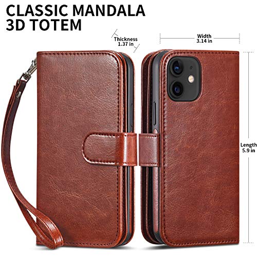 CASEOWL Wallet Case Compatible for iPhone 12/12 Pro, Magnetic Detachable Slim Case with 9 Card Slots, Hand Strap,Compatible for iPhone 12/12 Pro 6.1 inch 2020, 2 in 1 Folio Leather Wallet Case(Brown)