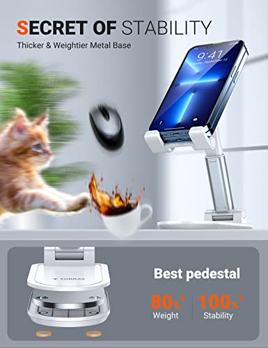 TORRAS Foldable Cell Phone Stand for Desk [Ultra-Portable] Adjustable Desktop Phone Holder Thick Case Friendly Phone Dock Compatible for iPhone 13 12 11 Pro Max, Samsung Galaxy S21+Ultra Note 20 & All