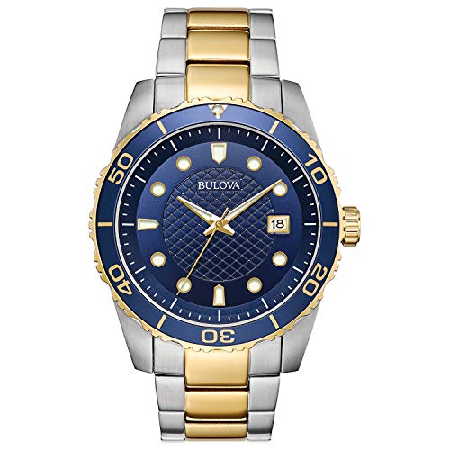Bulova Classic Two-Tone Stainless Steel 3-Hand Date Calendar Quartz, Blue Dial Style: 98A200